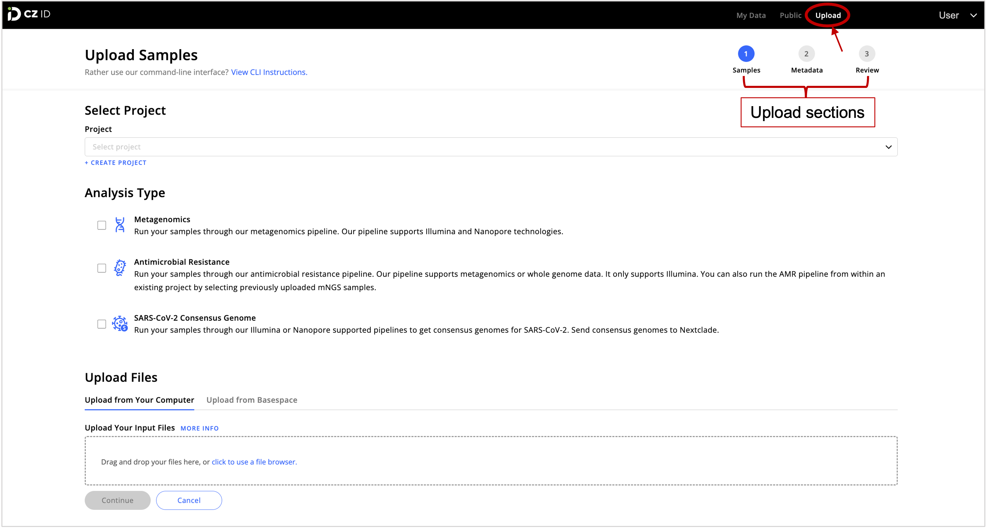 Upload or Select Data for AMR Analysis – CZ ID Help Center